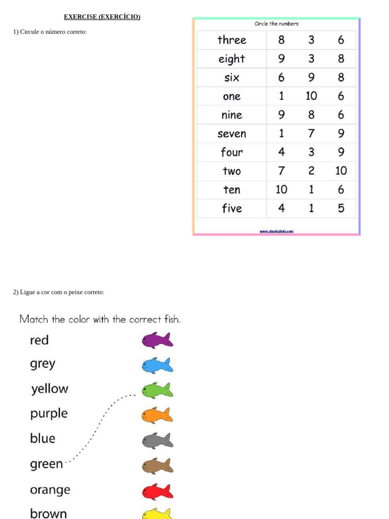 Atividade Colors and Numbers | PDF