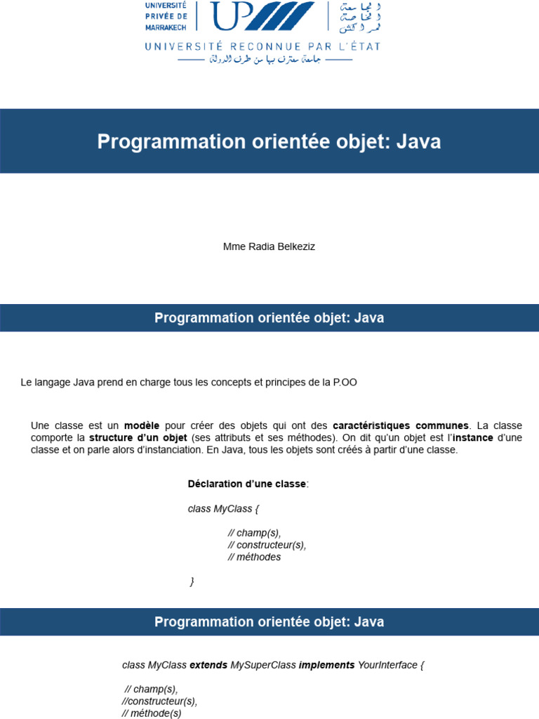 2-POO Langage Java Introduction&Bases P1 | PDF | Classe (informatique) | Java (Langage de ...