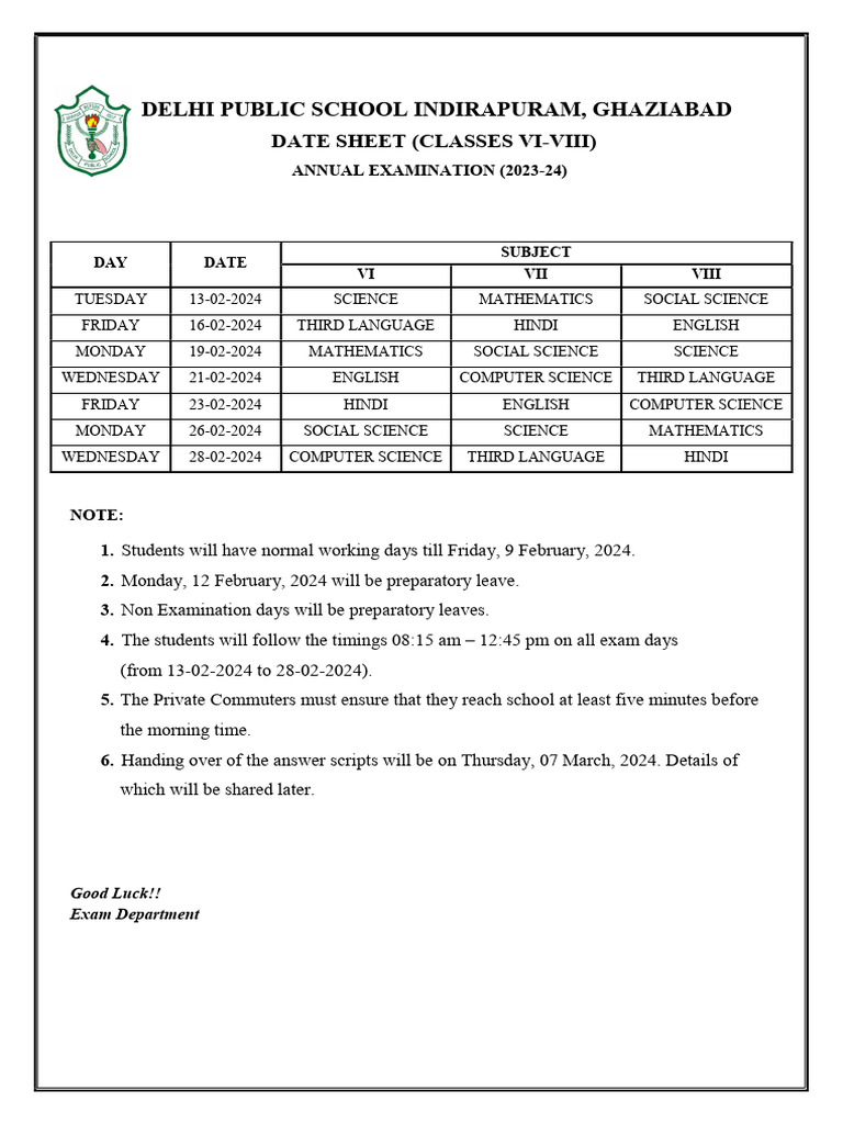 Annual Examination Date Sheet 2 | PDF