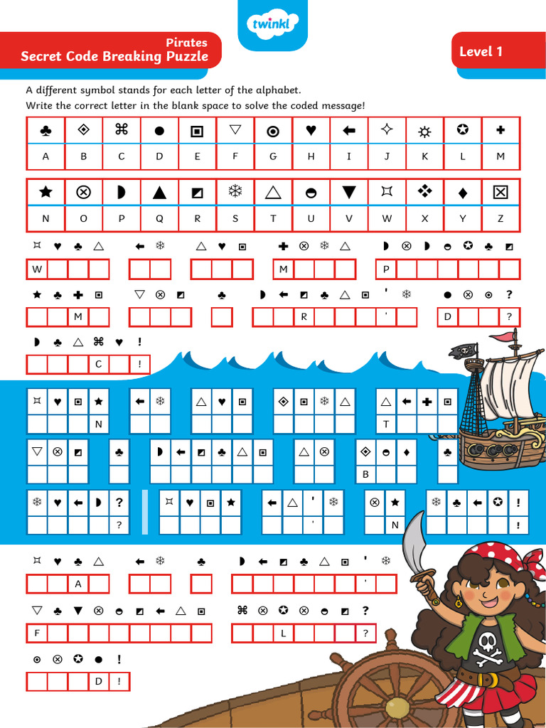 T PZ 1652350793 Pirate Themed Fun Secret Code Breaking Puzzle Level 1 ...