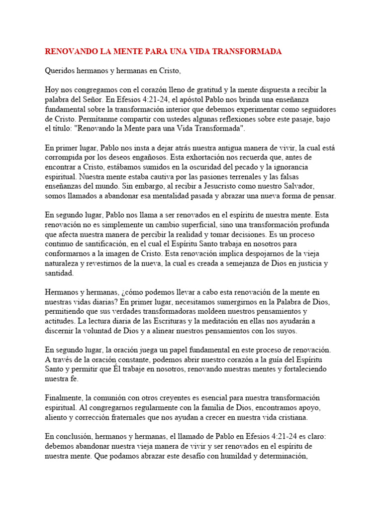 Renovando La Mente para Una Vida Transformada | PDF | Cristo (título) | Pablo el apóstol