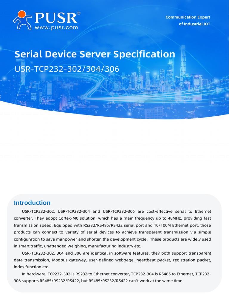 USR TCP232 302 304 306 Spec V1.0.0 20230706112316 | PDF | Transmission Control Protocol | Port ...