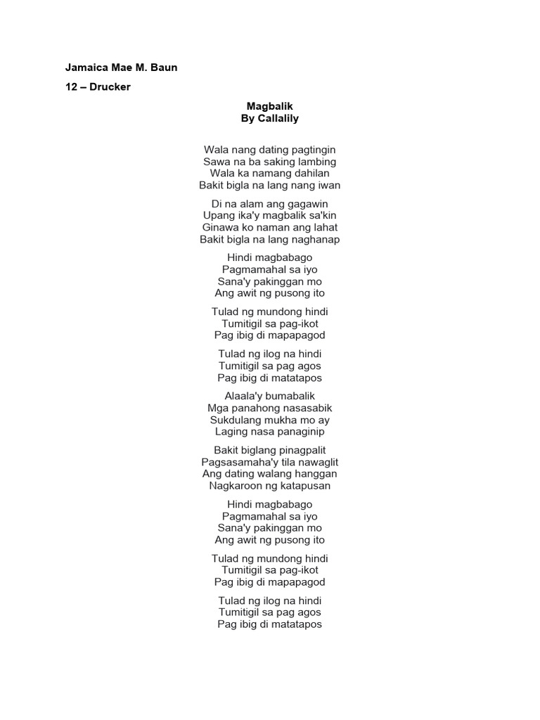 Magbalik Lyrics | PDF