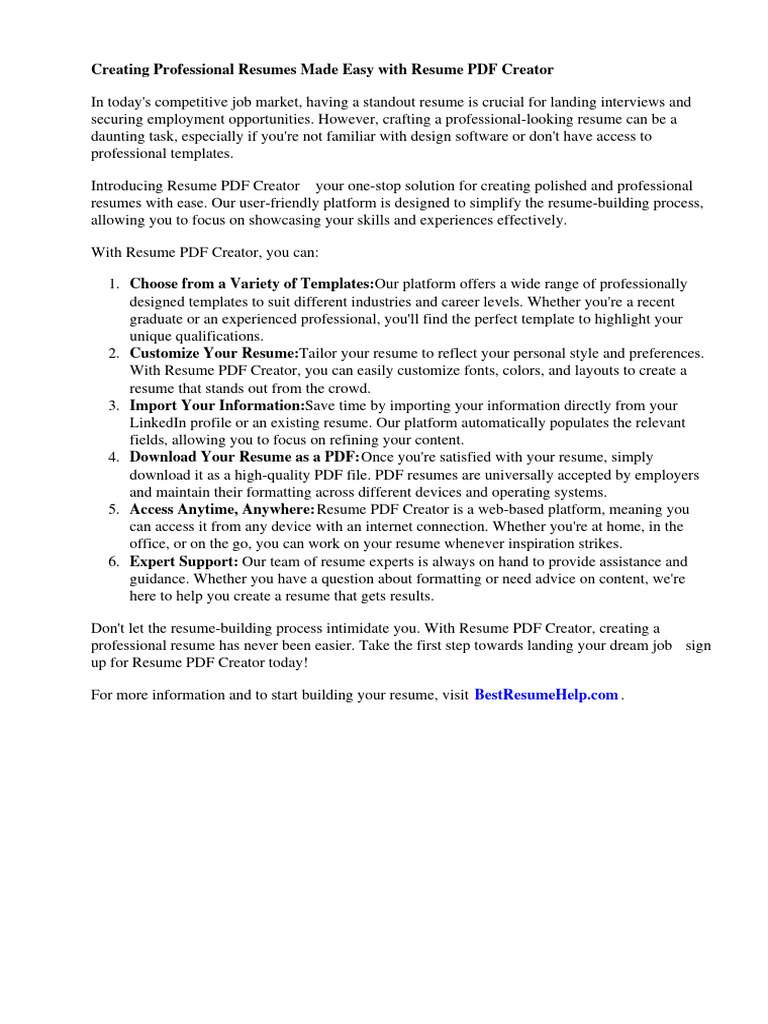 Resume PDF Creator | PDF | Résumé | Android (Operating System) Resume PDF Creator | PDF | Résumé | Android (Operating System)