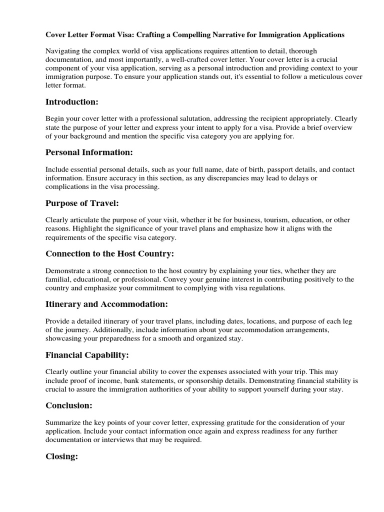 Sample Cover Letter For Visa Application