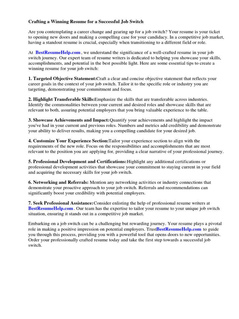 Resume For Job Switch | PDF | Résumé | Employment