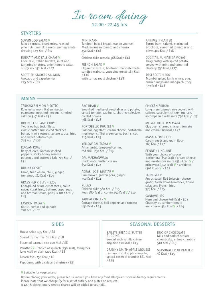 In-Room Dining Menu 2 | Download Free PDF | Curry | Cooking