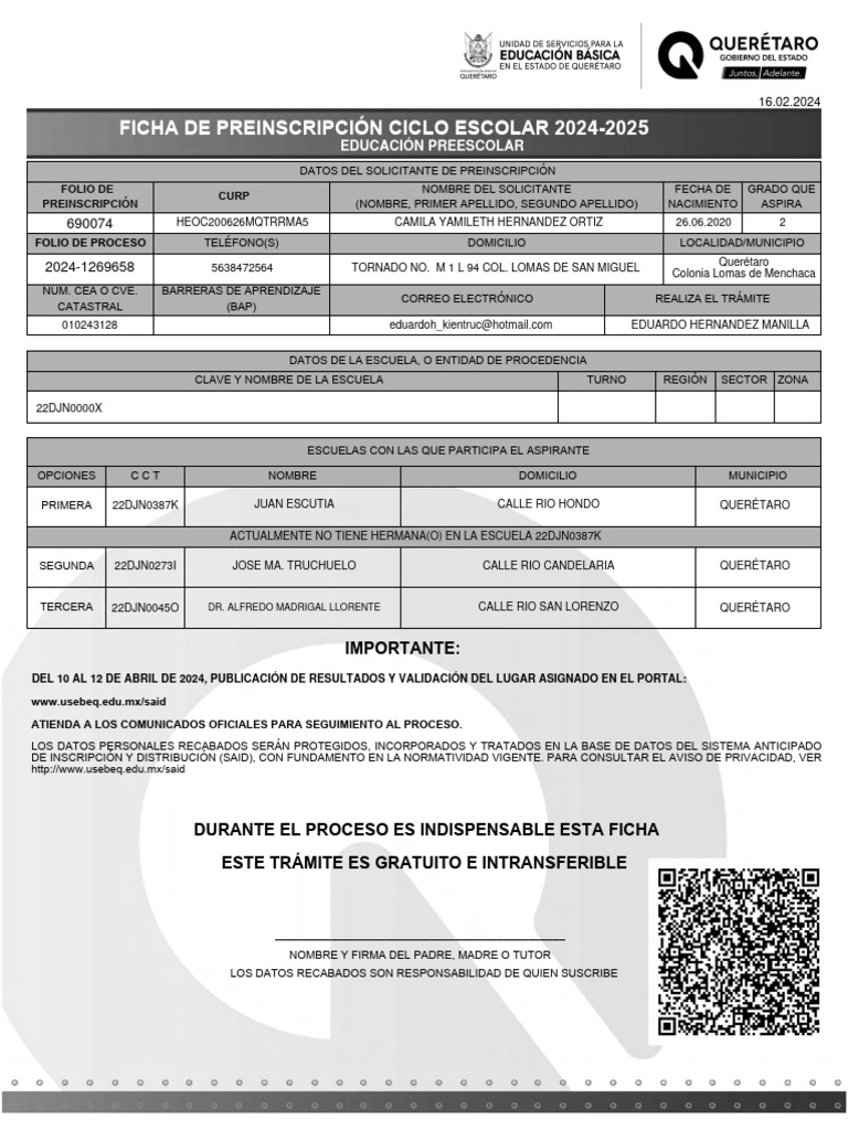 Ficha de Preinscripcion | PDF