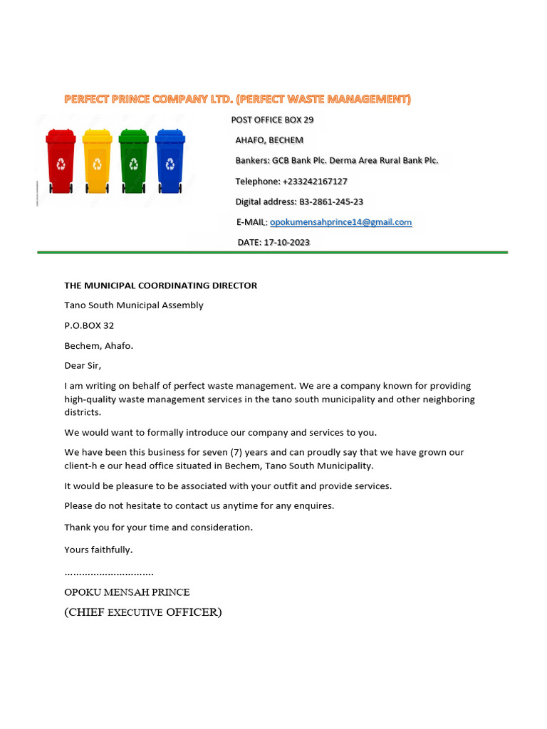 Waste Management Proposal for Bechem | PDF | Waste | Waste Management