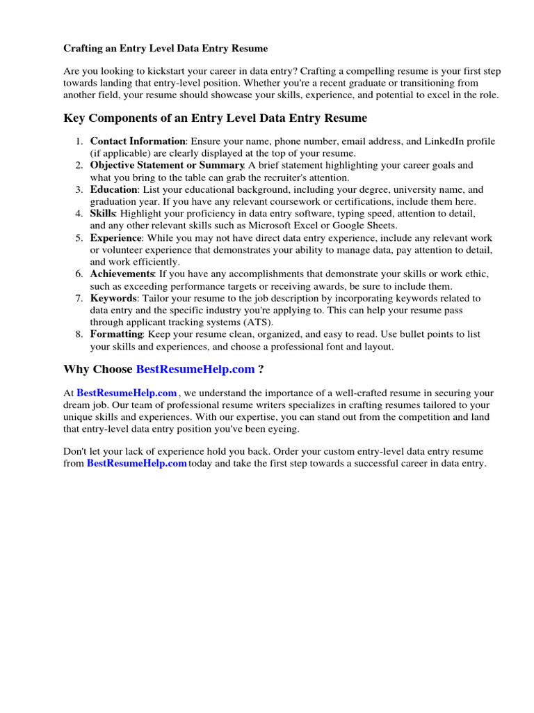 Entry Level Data Entry Resume Pdf Résumé Computing 7149