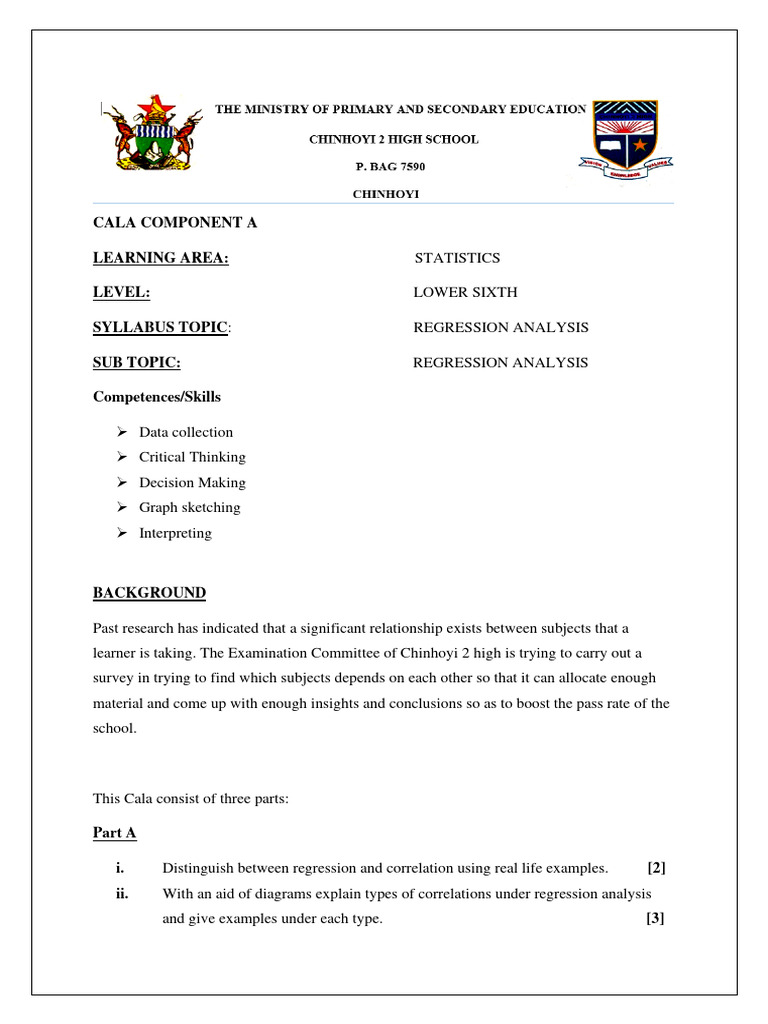 CALA COMPONENT A Statistics - 112504 | PDF | Regression Analysis | Science