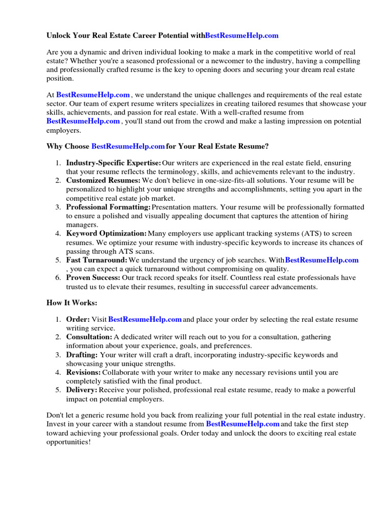 Real Estate Agent Resume Job Description | Download Free PDF | Résumé ...