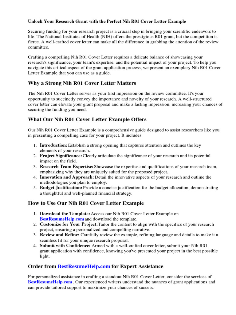 Nih R01 Cover Letter Example | PDF | National Institutes Of Health ...