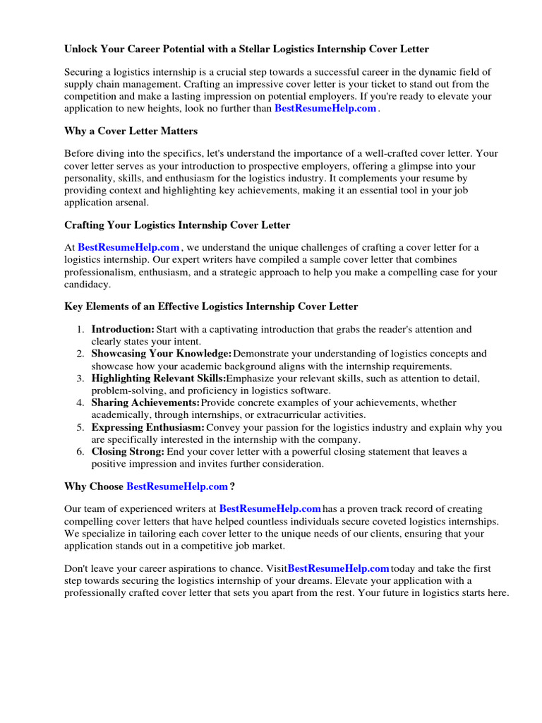 Sample Cover Letter For Logistics Internship | PDF | Résumé | Logistics