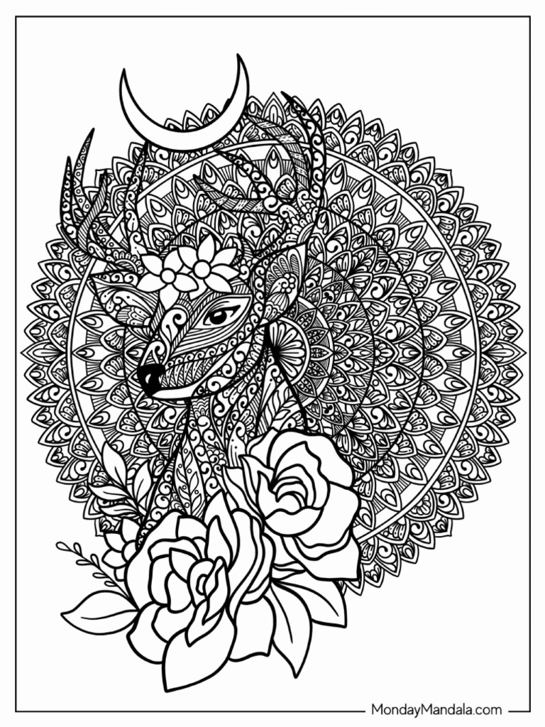 Complex Deer Mandala Coloring Page For Adults | PDF