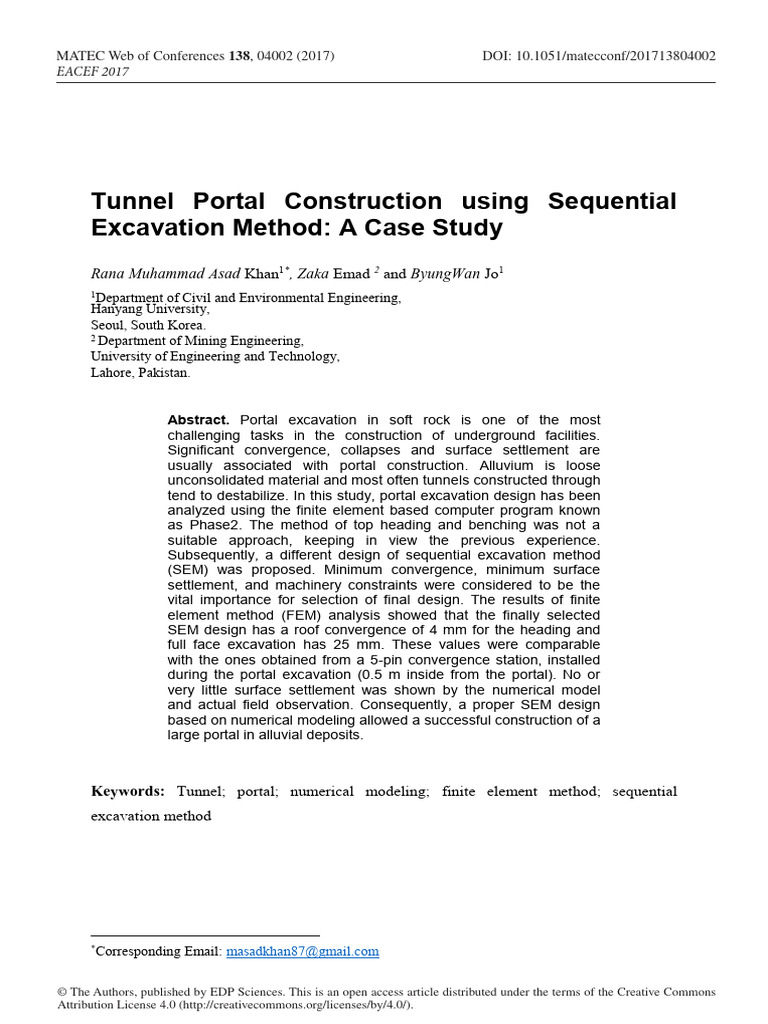 Tunnel Portal Construction Using Sequential Excava | Download Free PDF | Finite Element Method ...