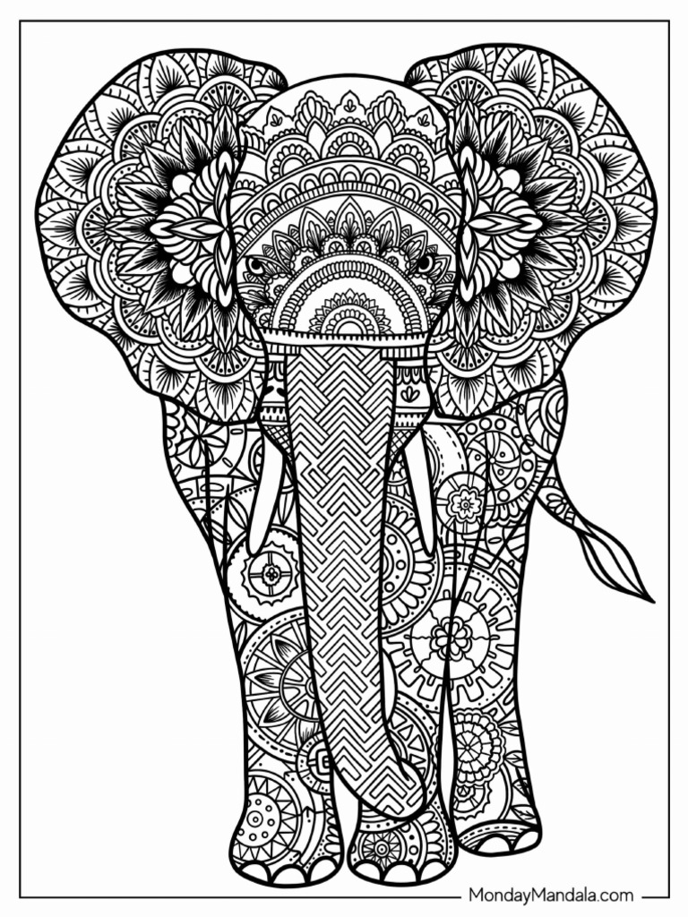 Elephant Mandala Coloring in For Adults | PDF