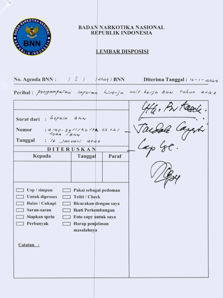 (Lakip) Penyampaian Laporan Kinerja Unit Kerja BNN Tahun 2023 | PDF