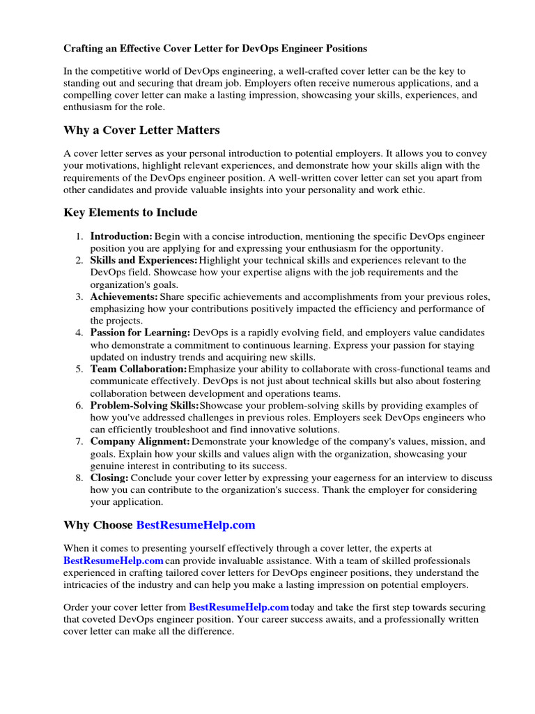 Cover Letter For Devops Engineer | PDF | Amazon Web Services | Experience