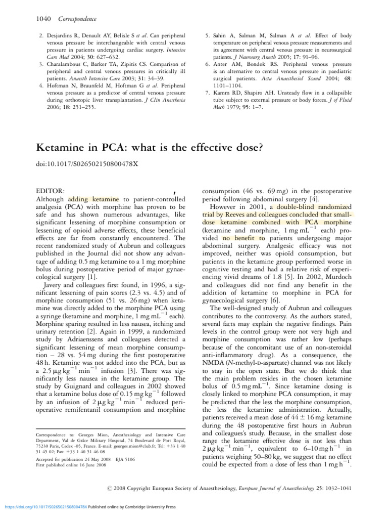Ketamine in Pca What Is The Effective Dose | PDF | Medicine | Medical ...