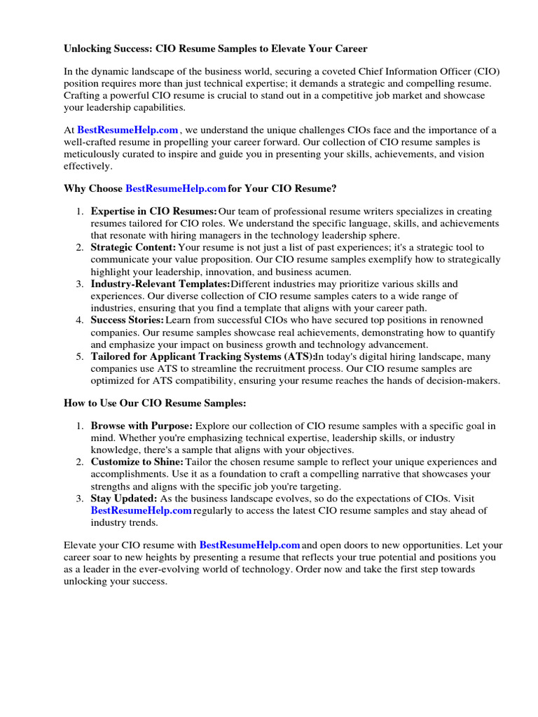 Cio Resume Samples | Download Free PDF | Chief Information Officer | Résumé