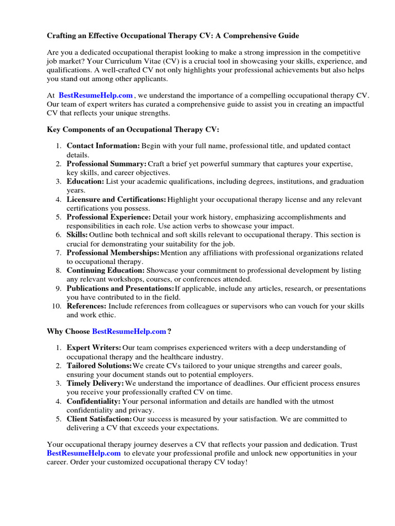 Occupational Therapy CV Examples Uk | PDF | Occupational Therapy ...