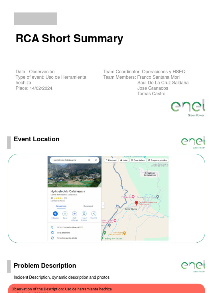 RCA Short Report Form - Uso de Herramienta Hechiza. PA-2191 | PDF