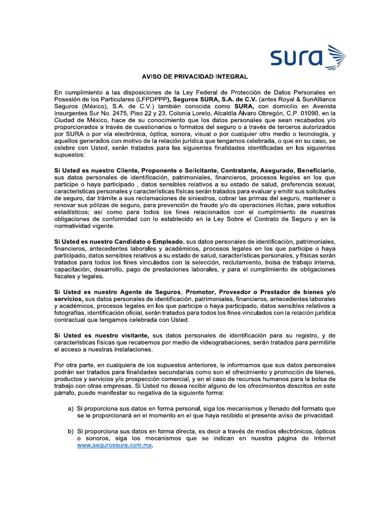Aviso de Privacidad de Todos | PDF