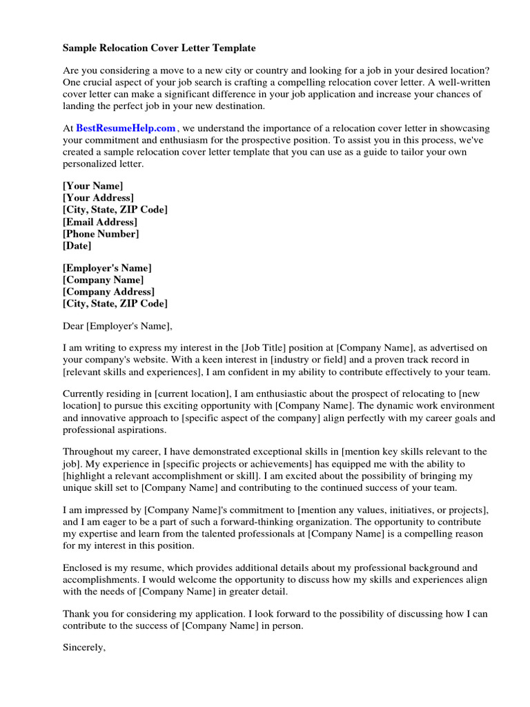 Sample Relocation Cover Letter Template | PDF | Résumé | Employment