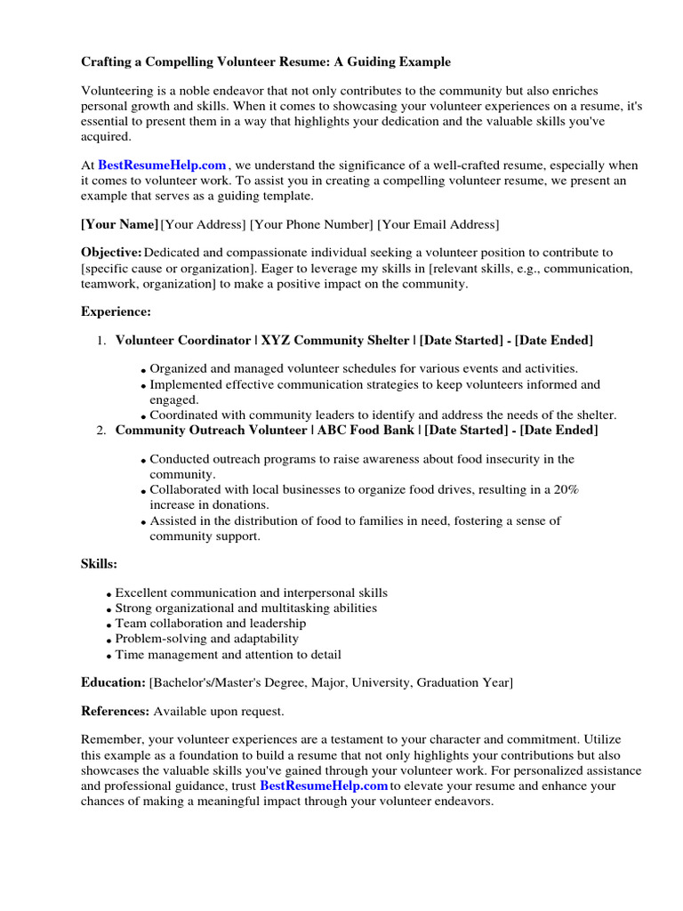 Volunteer Resume Example | PDF | Volunteering | Communication