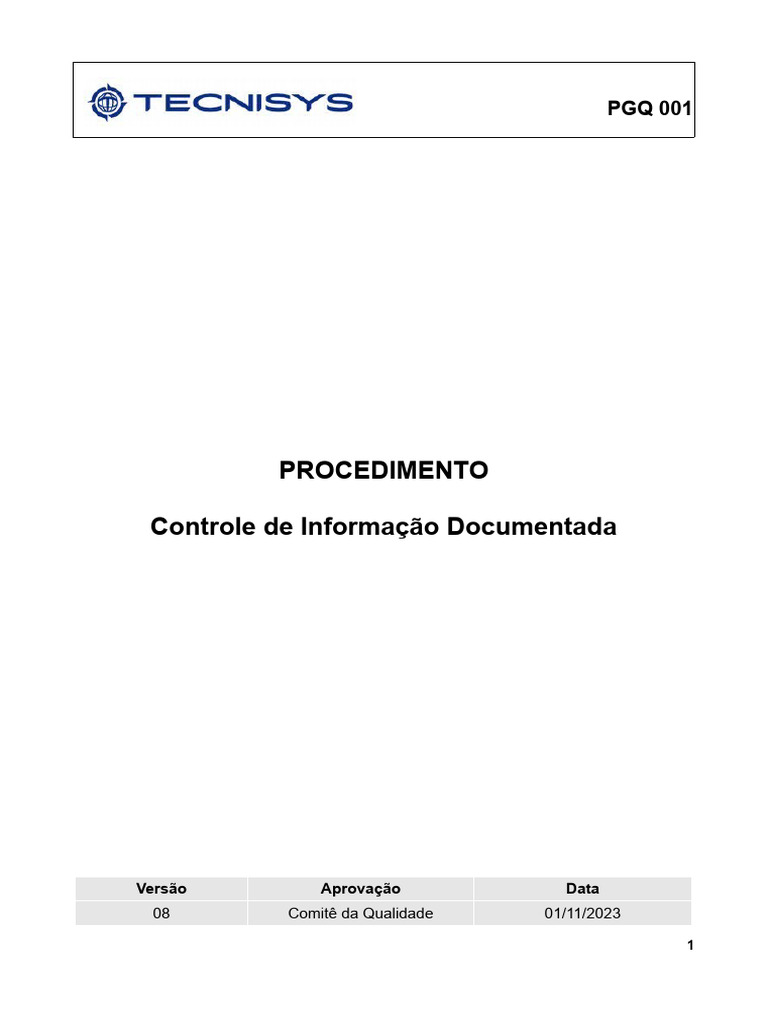 PGQ 001 Controle de Informação Documentada | Download grátis PDF ...