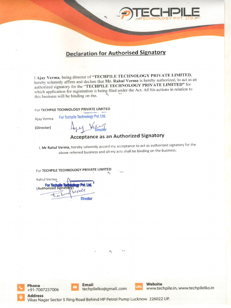 Declaration of Authorised Signatory | PDF