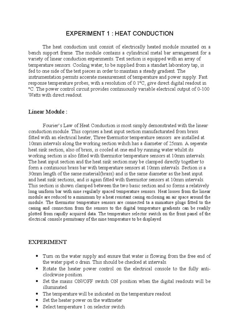 Heat Conduction Experiment Setup | PDF | Thermal Conduction | Temperature