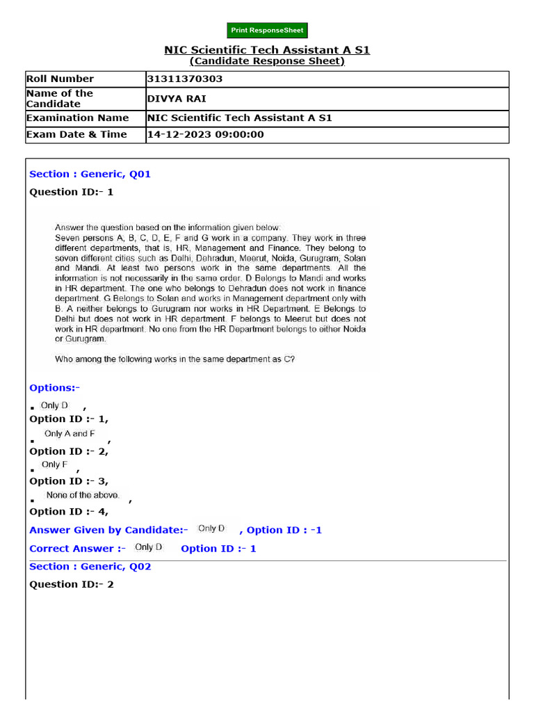 Response Sheet | PDF