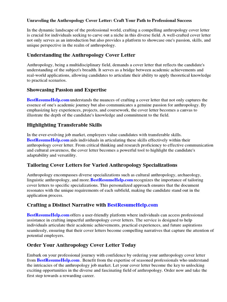 Anthropology Cover Letter | PDF | Anthropology | Résumé