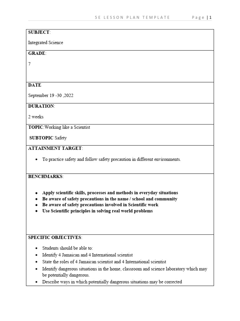 Grade 7 Safety NSC Science Lesson Plan September 19-30, 2022 | PDF ...