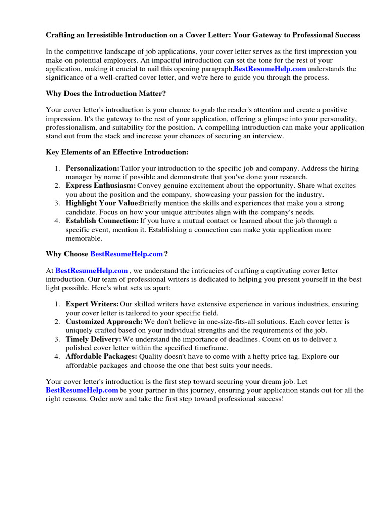Introduction On A Cover Letter | PDF | Résumé