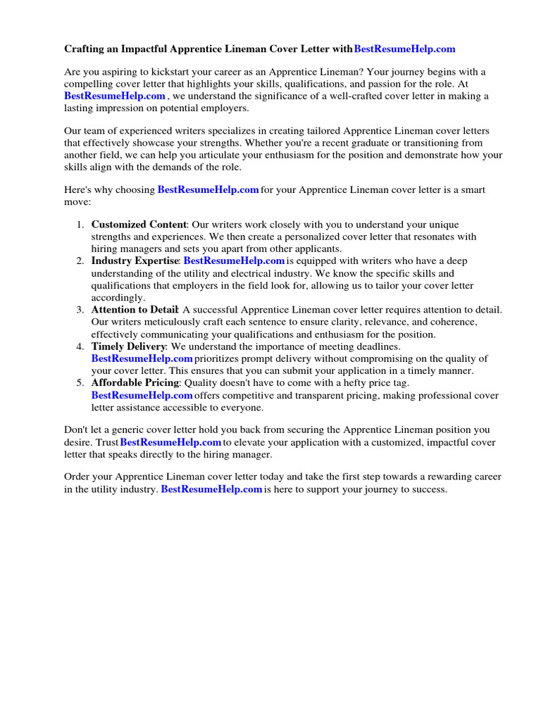 Apprentice Lineman Cover Letter | PDF | Electrician