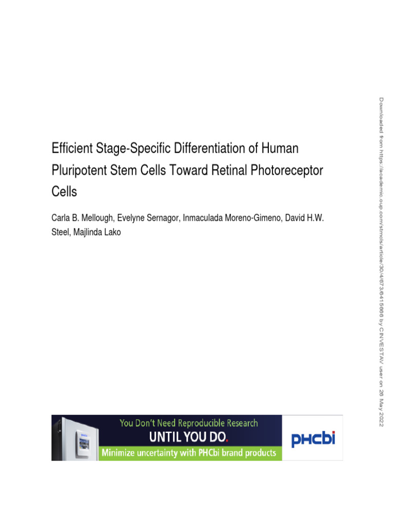 Efficient Stage-Specific Differentiation of Human Pluripotent Stem Cells Toward Retinal ...