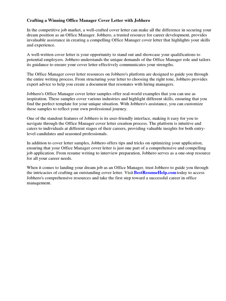 Office Manager Cover Letter Jobhero | PDF | Résumé | Leadership