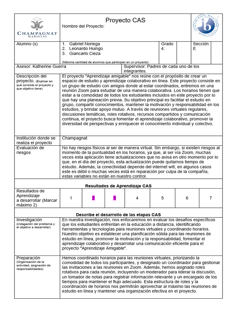 Annotated-Formato de Proyecto CAS 2023 APRENDIZAJE AMIGABLE | PDF | Educación a distancia ...