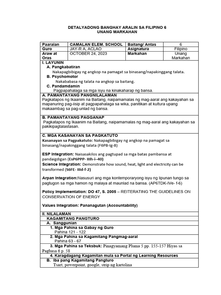 Cot Grade 6 Ist Quarter | PDF