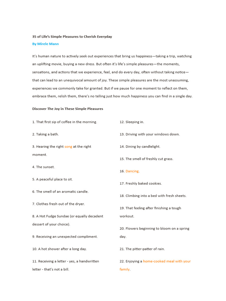 Everyday Joys: 35 Simple Pleasures | PDF | Pleasure