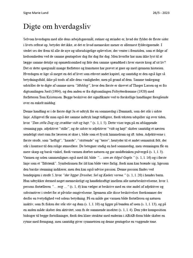 Digte Om Hverdagsliv - Dansk Årsprøve | PDF