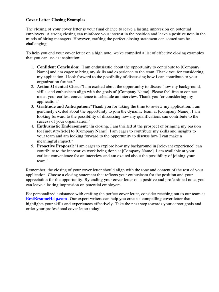 Cover Letter Closing Examples | PDF | Résumé | Recruitment