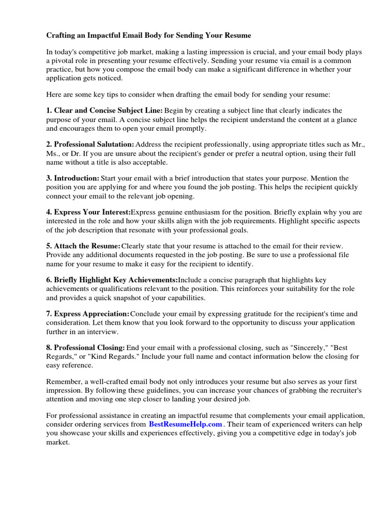 Email Body For Sending Resume | PDF | Résumé | Recruitment