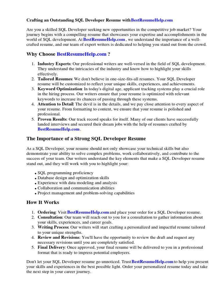 SQL Developer Resume | Download Free PDF | Databases | Résumé