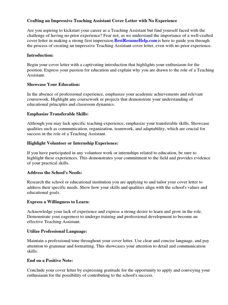 Teaching Assistant Cover Letter No Experience | PDF | Résumé | Teachers