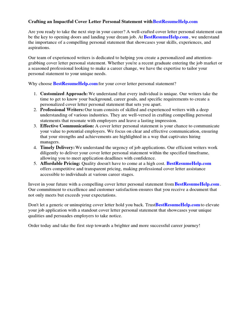 Cover Letter Personal Statement | Download Free PDF | Résumé | Employment