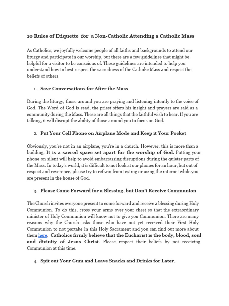 10 Rules of Etiquette for a Non - Catholic | PDF | Eucharist | Worship